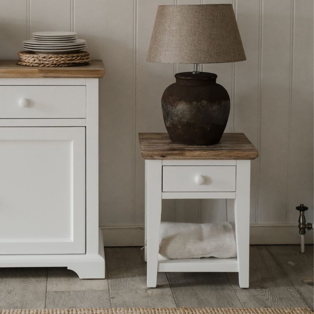 Florence White Lamp Table with Drawer / Side Table