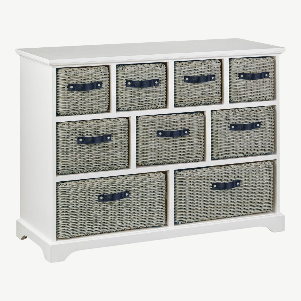 Tetbury 9 Drawer Storage Unit- White with Grey Extra-Strong Baskets ...